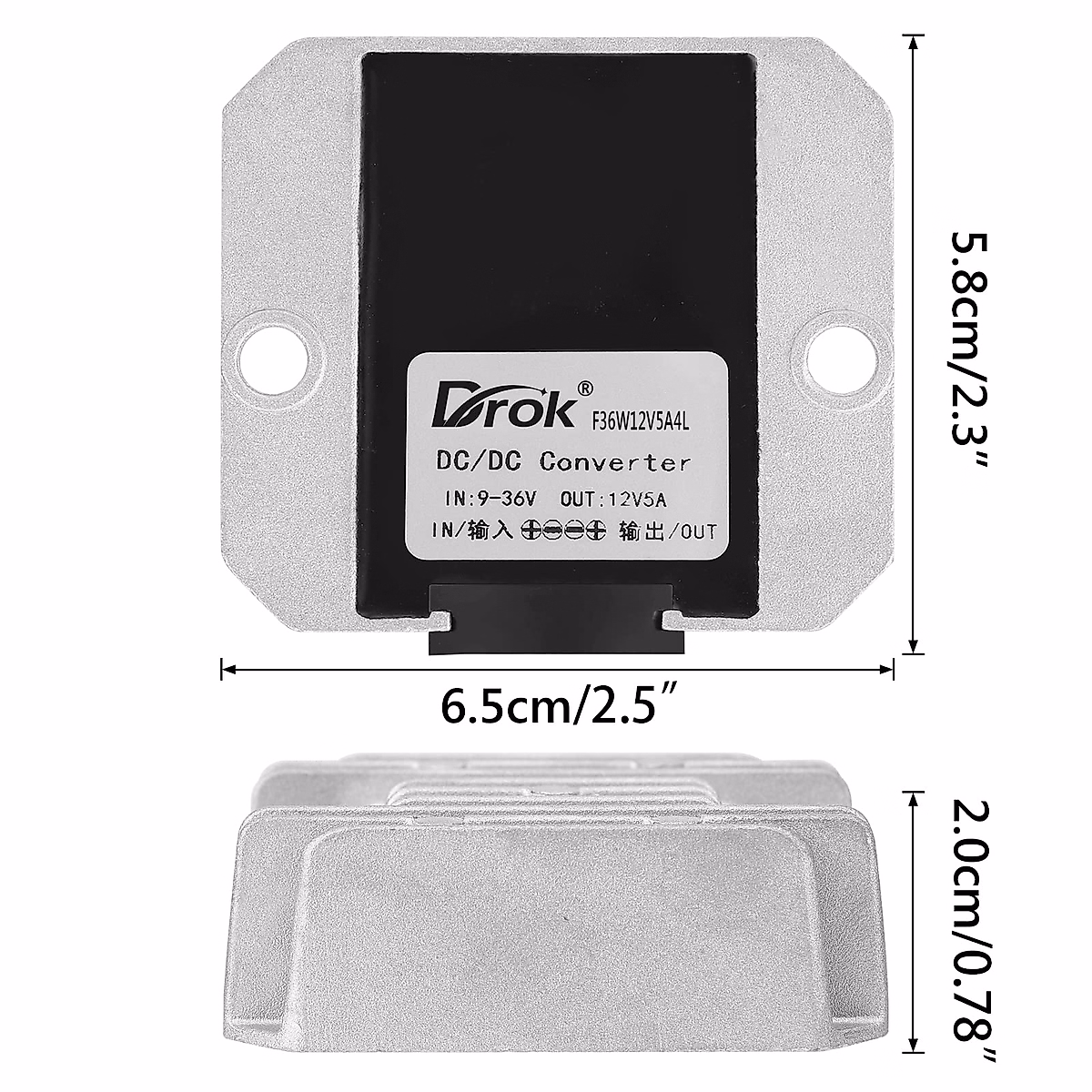 DROK Boost Buck Converter 9V-36V to 12V 5A 60W Aluminium Shell Waterproof Auto Step Up Down Voltage Regulator 12V Volt Transformer for Car Audio Solar Power System LCD Television LED Display Screen