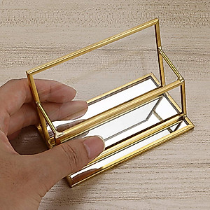 Hipiwe Glass Business Card Holder Stand - Vintage Gold Metal Name Card Display Stand Office Desktop Countertop Business Card Organizer