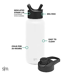 Simple Modern Water Bottle with Straw and Chug Lid Vacuum Insulated Stainless Steel Metal Thermos Bottles | Reusable Leak Proof BPA-Free Flask for Sports, Gym | Summit Collection | 32oz, Winter White