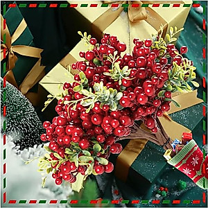HEBE 12 Pack Christmas Flower Picks Artificial Red Berry Stems Fake Holly Berries Branches for Christmas Tree 0rnaments DIY Wreath Vase Holiday Home Xmas Decor