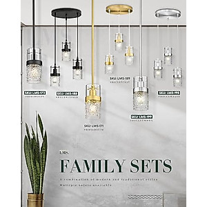 LMS Black Pendant Lights, Modern Industrial Pendant Lighting for Kitchen Island with Hammered Glass, LMS-172