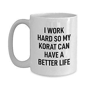 Korat Coffee Mug Tea Cup Funny Mug for Cat Owner I Work Hard for My Cat Mug for Men and Women