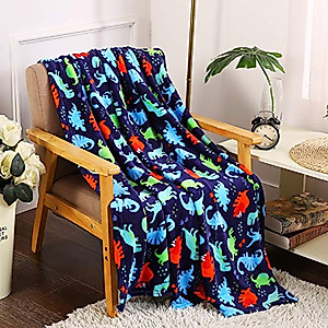 FAITH, HOPE, LOVE HOME DÉCOR Summertime Whimsy Plush Fleece Kid Throw Blanket (50" X 60") - Dino Time - Soft Dinosaur Throw Blanket - for Boys and Girls and Kids of Any Age