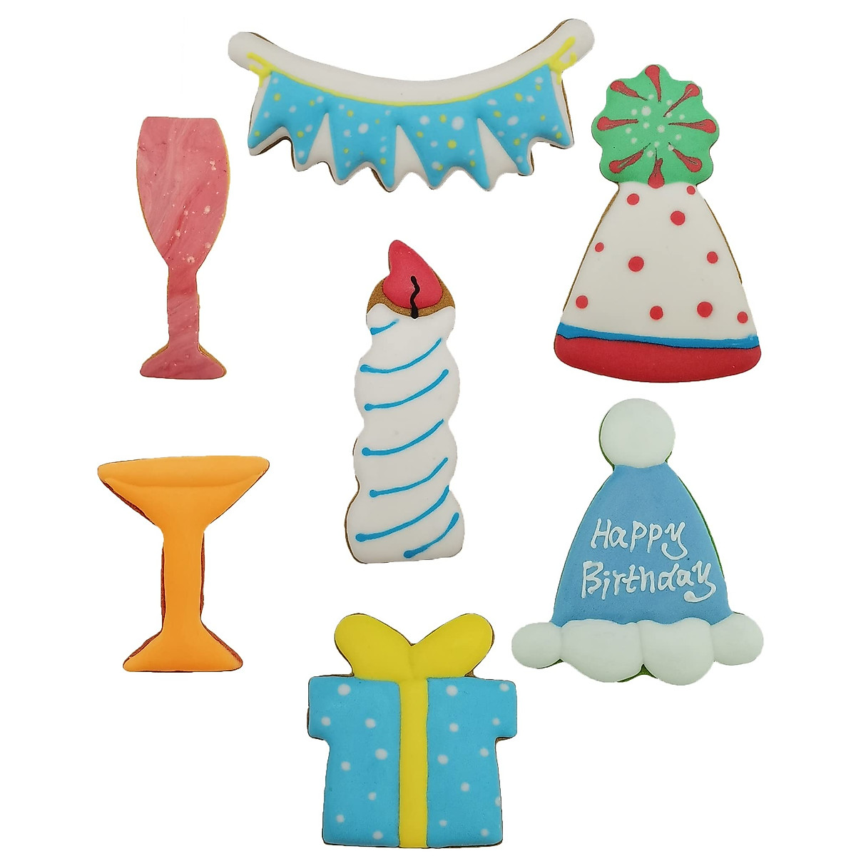 Birthday Party Series Cookie Cutters Set of 7 pcs, Stainless Steel Holiday Party Theme Cookie Cutters Fondant Baking Molds