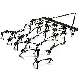 Titan Attachments Heavy Duty Drag Harrow 4 FT x 4 FT Leveling Grading Steel Mesh, 3/8in Tines, Tow Behind Agricultural-Style Drag