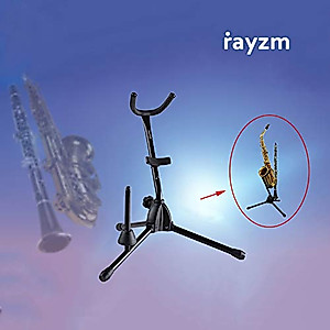 Rayzm Alto/Tenor Saxophone Stand with Detachable Flute/Clarinet Holder, Adjustable Portable Stand for Alto Saxophone, Tenor Saxophone, Clarinet & Flute. Folding Legs, Easy to Assemble and Disassemble.