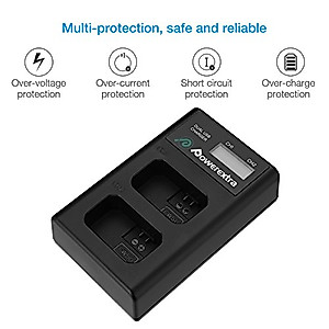 Powerextra 2 Pack Replacement Sony NP-FW50 Battery & Smart LCD Display Dual Channel Charger Compatible for Sony ZV-E10, Alpha a6500, a6300, a6000, a7s, a7, a7s ii, a7s, a5100, a5000, a7r, a7 ii Camera