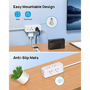 TROND Flat Extension Cord, 5ft Flat Plug Power Strip, 6 Wide Outlets and 3 USB Ports(1 USB C), 1440J Surge Protector, 3 Side Outlet Extender, Compact Desk Charging Station for Travel, Home, Office