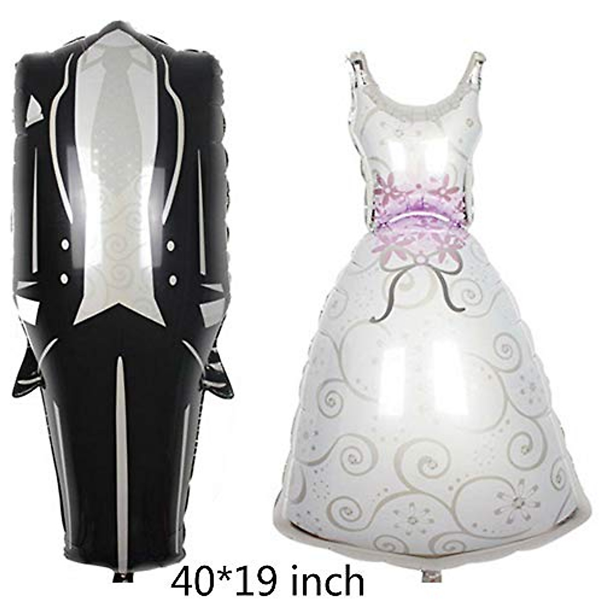 Ezing 40inch Groom Bride Wedding Dress Foil Balloon, 28inch Diamond Ring and 18inch Heart Balloon for Wedding Party Bridal Room Decoration (F)