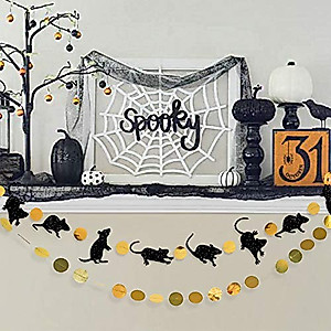 33 Ft Halloween Party Rat Banner Kit Double Sided Black Glitter Mice Gold Circle Dot Bunting Rats Garland Streamer for Happy Halloween Birthday Party Mouse Party Decorations Supplies