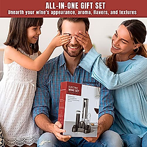 LiFe H&K Electric Wine Bottle Opener - Opener, Aerator Pourer, Charging Storage Base, Foil Cutter, Vacuum Pump & 2 Stoppers Rechargeable Portable Gifts for Lovers, Couples, Mom, 8.5''x11.75''x2.5''