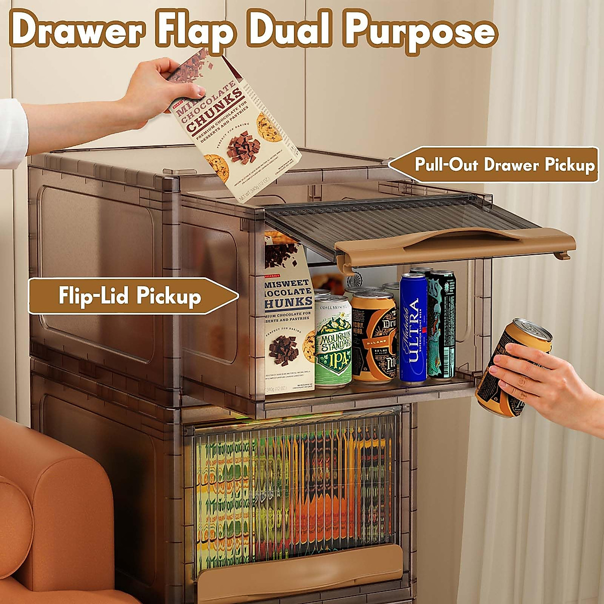 Maricruz Stackable Storage Bins With Lids,Storage Bins With Front Doors,Transparent Storage Cabinet,Stackable Closet Organizers Perfect For Home, Office,Dorm Room(4 Pack,Clear, 8gal)