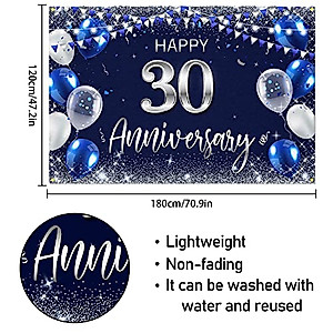 Happy 30th Anniversary Backdrop Banner Decor Navy Blue – Silver Glitter Happy 30 Years Wedding Anniversary Party Theme Decorations for Women Men Supplies