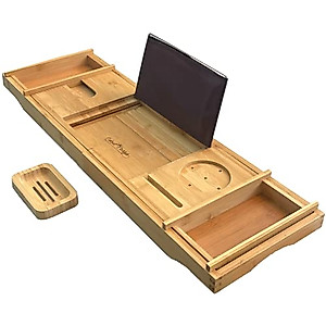 Luxury Bath Caddy Tray for Tub | Bath Table | Premium Bamboo Bathtub Tray for Tub | Fits All Bath Accessories Wine Glass, Books, Tablets, Cellphones, Shampoo, Soap | Bath Shelf Foldable Design