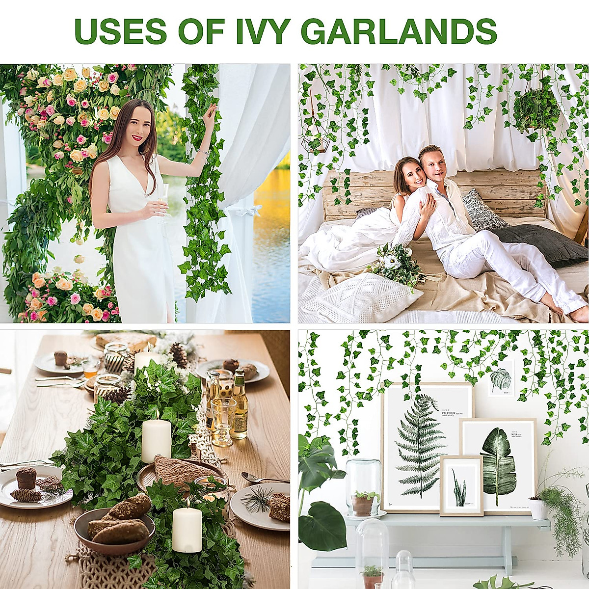 300 LED Curtain String Light with 24 Pcs 180 Feet Fake Vines Artificial Ivy and 50 Pcs Invisible Wall Vines Fixing Clips for Wedding Party Home Garden Bedroom Wall Decorations