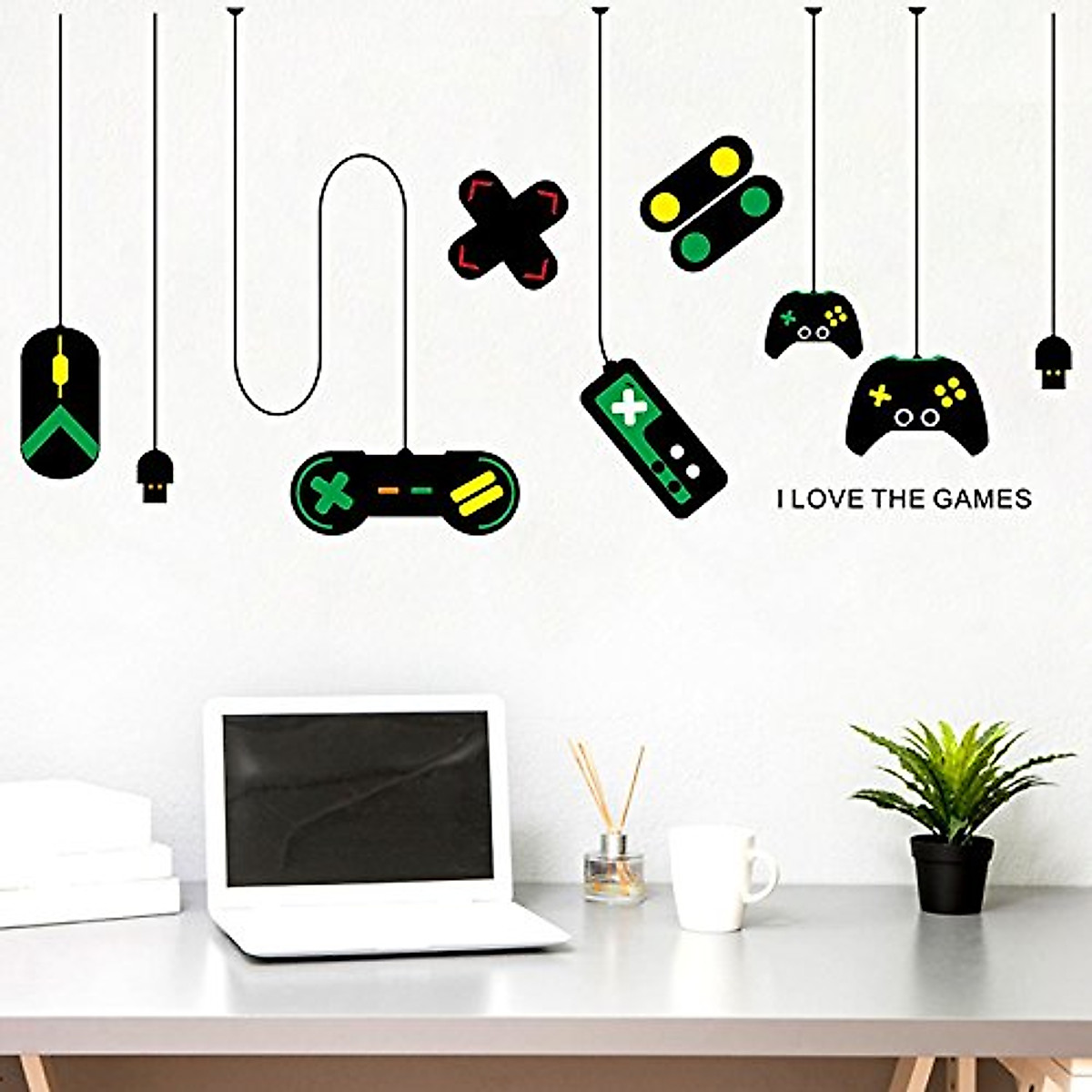 Amaonm Removable Creative Game Controllers Vinyl Wall Decal Peel & Stick Art Decor Games Wall Stickers for Kids Children Boy Bedroom Playroom Nursery Walls Background Decoration (31"h x 55"w)