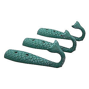 Cast Iron Mermaid Tail Wall Hooks, Beach Themed Décor, Set of 3, 5 Inches