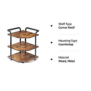 Counter Corner Shelf 3-Tier Kitchen Countertop Shelf Organizer, Industrial Organizer Racks and Storage Shelf for Living Room Office and Bathroom