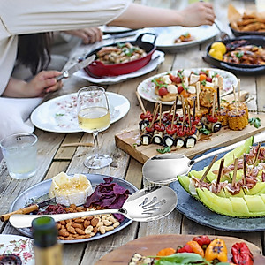 Hohscheid Stainless Steel Flatware Serving Utensils, 8 Pieces Buffet Catering Party Banquet Flatware Serving Set, Include Serving Spoons, Slotted Spoons, Tongs and Forks