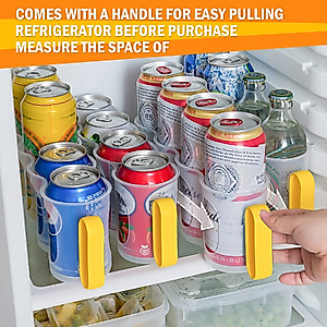 6 Pcs Portable Soda Can Organizer for Refrigerator Shelf Clear Plastic Beer Can Racks with Removable Handle Drink Organizer for Fridge Storage Beer Freezer Beverage Can Holder Soda Dispenser (Yellow)