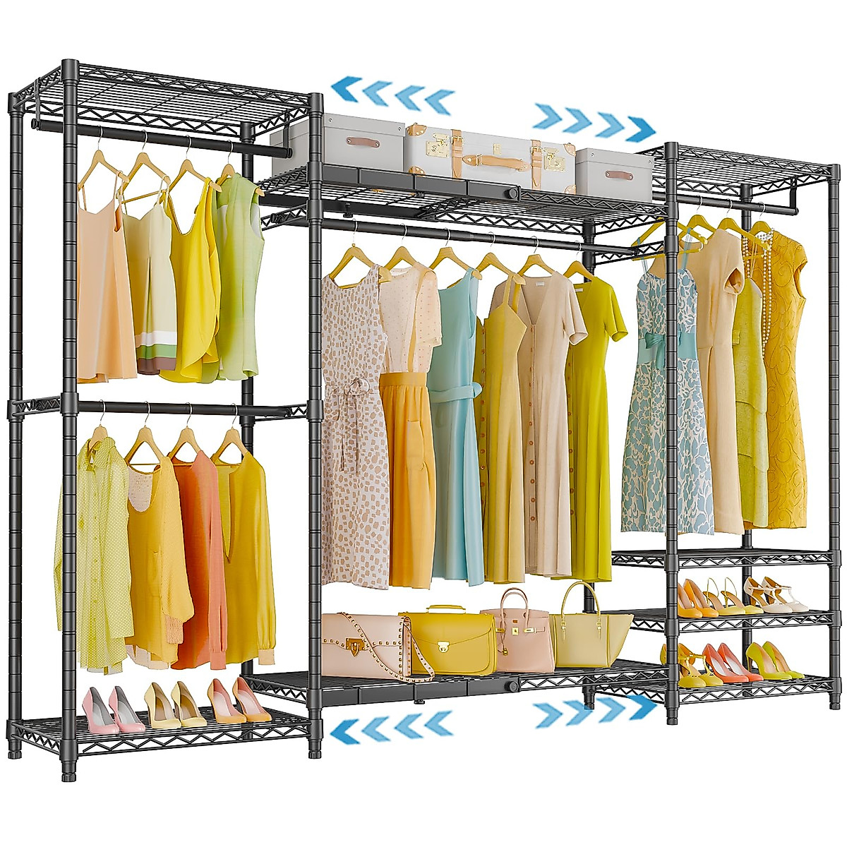 VIPEK X5 Expandable Clothes Rack, Large Freestanding Portable Closet Heavy Duty Clothing Rack for Hanging Clothes with 4 Hanging Rods & 8 Wire Shelves, Adjustable from 5.9 ft to 6.6 ft, Black