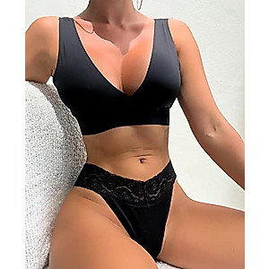 Knowyou 12/6 Pack Cotton Thongs for Women Sexy V-waist Lace Women’s Underwear Breathable No Show T-back Tanga Panties