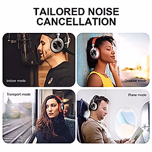 NUKied Bluetooth Headphones Over Ear, 50H Playtime Wireless Active Noise Cancelling Headphones with Built-in Mic, HiFi Stereo Sound with 4 EQ Music Modes, Support Voice Assistant - Black