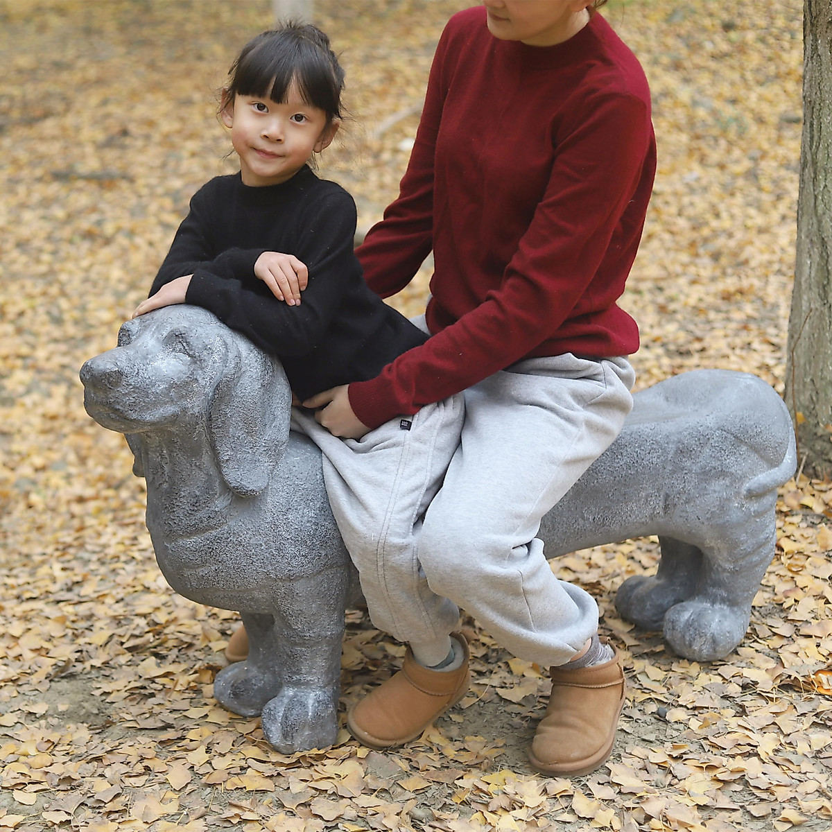 OUTOUR Dog Statues Outdoor 46.2’’L Outdoor Statues MGO Large Dachshund Statue Bench for Home Decor Patio Backyard Yard Lawn Large Garden Statues Sculpture, Grey