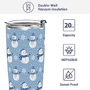 Jihqo Christmas Snowman Snowflakes Tumbler with Lid and Straw, Insulated Stainless Steel Tumbler Cup, Double Walled Travel Coffee Mug Thermal Vacuum Cups for Hot & Cold Drinks 12oz