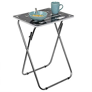 Home Basics Bon Appettit Multi-Purpose Sturdy Durable Decorative Cocktails TV Folding Table Tray Desk Bedside Laptop Snacks, Black