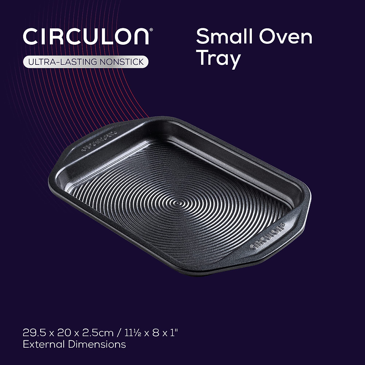 Circulon Ultimum Small Baking Tray Non Stick - Small Oven Tray, Durable Carbon Steel, Freezer & Dishwasher Safe Bakeware, Black, 29.2 x 19.8 x 2.5cm