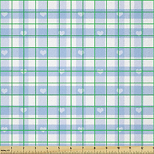 Ambesonne Checkered Fabric by The Yard, Gingham Motif with Little Hearts Pastel Blue Shower Theme, Stretch Knit Fabric for Clothing Sewing and Arts Crafts, 1 Yard, Blue White