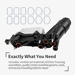Oil Cooler Oil Filter Housing with Gaskets | Compatible With 3.6L 2011-2016 Dodge Journey Grand Caravan Jeep Wrangler Chrysler 200 300 Ram ProMaster & More | Replaces# 5184294AE, 68105583AF