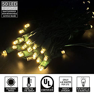 yongzhenlite UL Listed 50 Count 5MM Wide Angle Led Christmas Lights Set,Outdoor Mini Led String Lights for Garden Patio Trees Lighting Decorations,17 Feet Green Wire (Warm White)