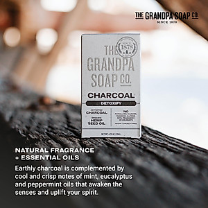 The Grandpa Soap Company Charcoal Bar Soap - With Activated Charcoal Hemp Seed and Mint Oil, Detoxifies, Draws Out Dirt and Toxins, Clear Congested Pores, Vegan, 4.25 Oz, 3 Pack