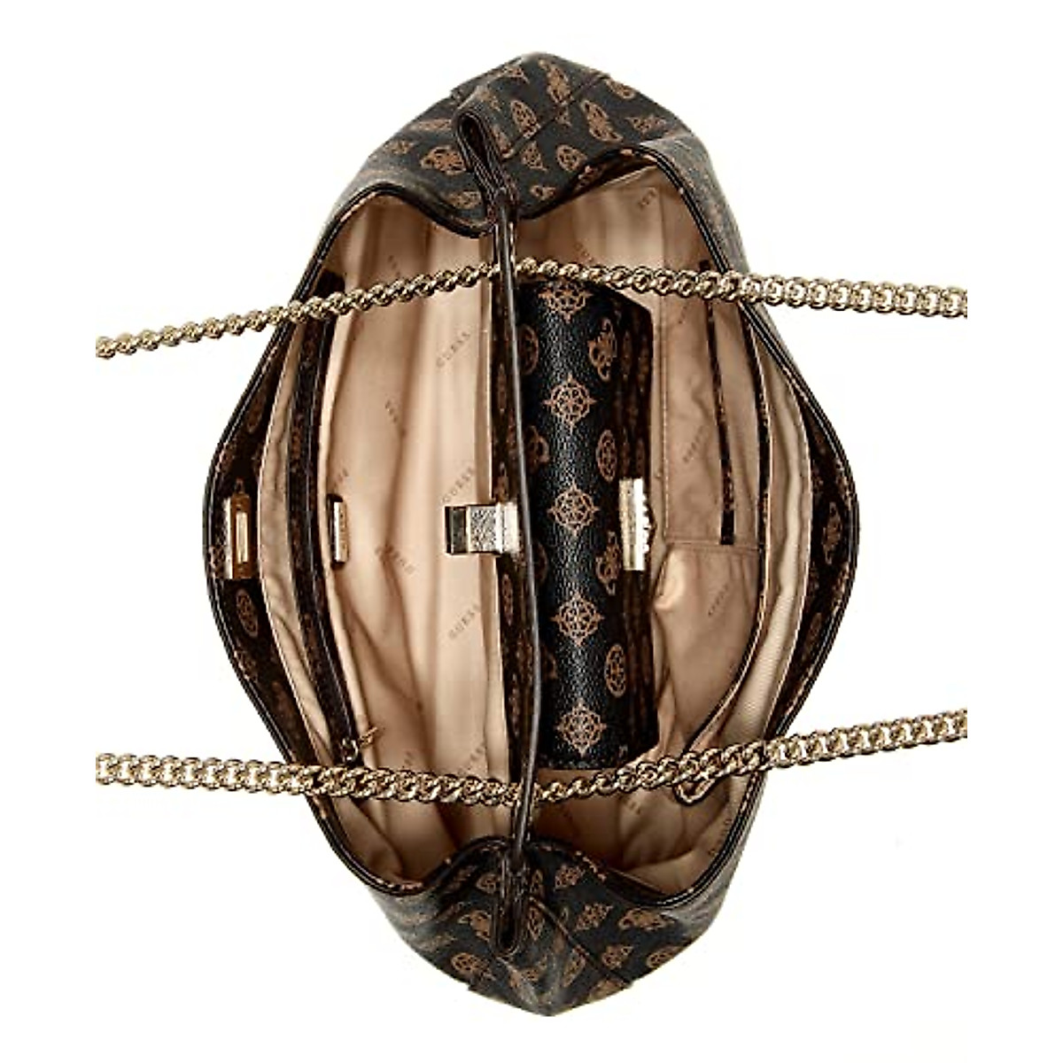 GUESS Logo Satchel Tote Bag Handbag & Wallet Set - Natural/Brown