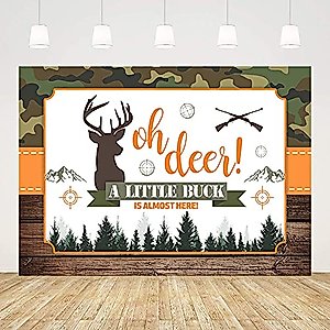 ABLIN 7x5ft Oh Deer Baby Shower Backdrop A Little Buck is Almost Here Baby Shower Party Decorations Mountain Jungle Photography Background Photo Booth Props Banner Vinyl