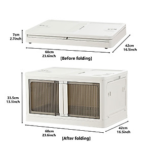 Juoe 1Pc Storage Bins with Lids,Plastic Stackable Storage Bins Open Front/Side/Top,Collapsible Storage Cabinet with Wheels for Closet Shelf,Room,Bedroom,Office,Home,Dorm,Toy