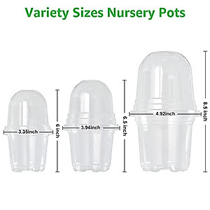 Bonviee 36 Packs 3.5/4/5 Inch Clear Nursery Pots with Humidity Domes, Variety Sizes Seed Starting Pots with Drainage Holes, Transparent Garden Containers for Succulents, Flowers and Cactus-Clear