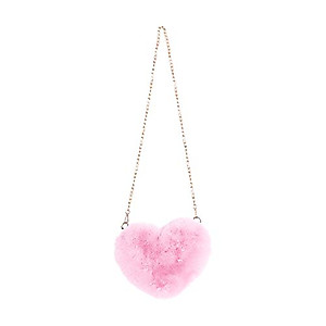 FENICAL Cellphone Purse Plush Heart Shaped Crossbody Bag with Chain Cute Fluffy Shoulder Bag for Women Ladies- Pink