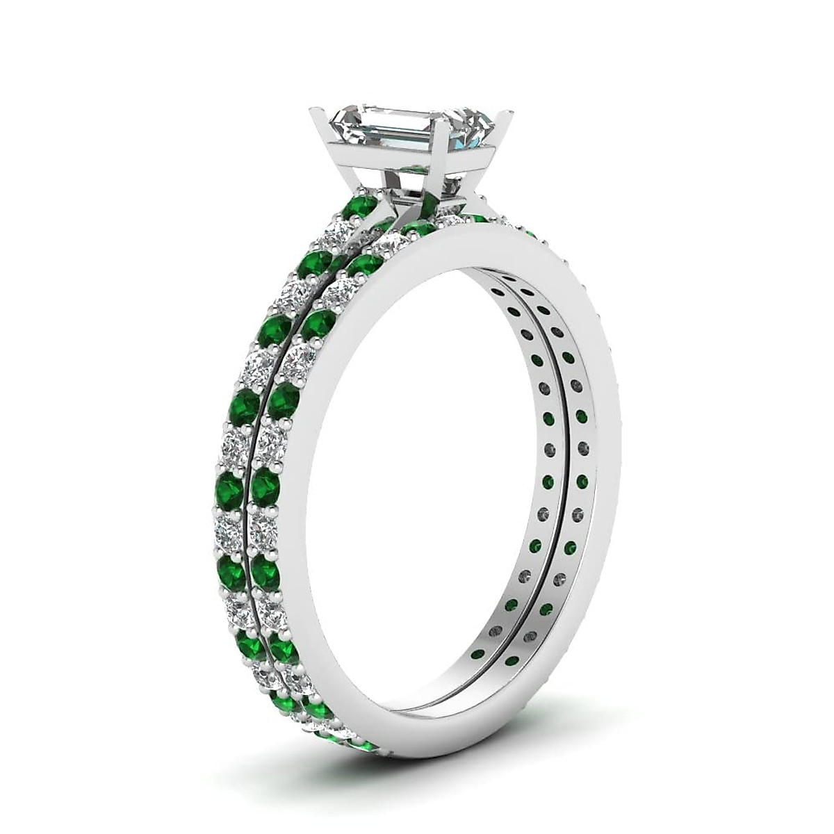 55Carat Classic Delicate Diamond Wedding Set 925 Sterling Silver Created Emerald Emerald Shape Green colorWedding Ring Sets Prong Setting in Size 12