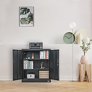 iDEKAI Metal Storage Cabinet with Lock, 36" Garage Storage Cabinets with 2 Lockable Doors and 2 Adjustable Shelves,Tall File Cabinet, Tool Cabinet for Office,Home,Garage,Gym,School (Black)