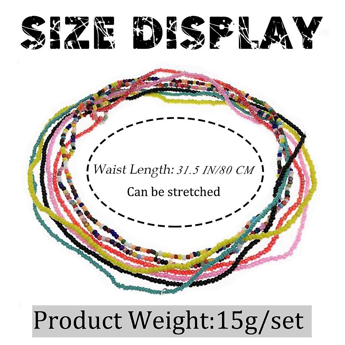 TWINKLEDE Elastic Beads Belly Waist Chain Colorful Beaded Body Chains Set Festival Rave Summer Bikini Body Jewelry for Women and Girl (Multi-colored)