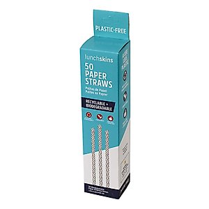 Lunchskins 50-Pack Chevron Blue Long-Lasting Biodegradable Paper Straws â€“ Odor + Taste-Free - Eco- Friendly Straws for water, Juice, Soda, Cocktails, Shakes, Smoothies and more