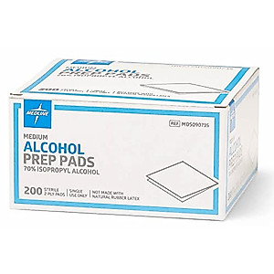 Medline Alcohol Prep Pads, 2-Ply, Sterile, Size Medium, 1.125 x 2.375 Inches, Case of 3000
