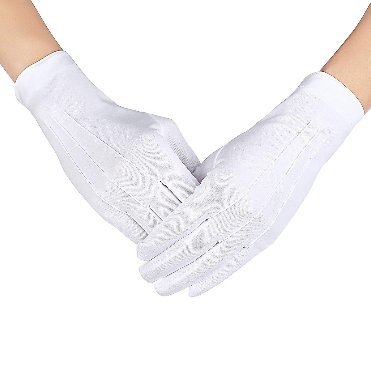 Shappy 2 Pairs White Cotton Gloves Men Costume Stitched Uniform Gloves for Wedding Formal Tuxedo Party Jewelry Inspection (Nylon 10 Inch)