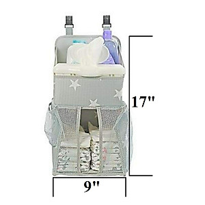 Star Pattern Diaper Caddy and Nursery Organizer for Newborn Baby Essentials, Hang on Crib, Baby Bed. Changing Table or wall. Multiple Pockets to Store Wipes, Creams, Lotions, Toys and more.