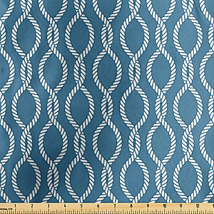 Ambesonne Nautical Fabric by The Yard, Oceanic Art Themed Monochrome Pattern of Integrating Look Modern Stripes Print, Decorative Satin Fabric for Home Textiles and Crafts, White Sea Blue