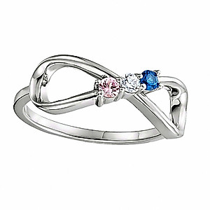 Personalized Mothers Infinity Symbol Ring with 3 Birth Month Stones Custom Made Jewelry 925 Sterling Silver, sz 7.0