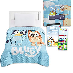 Bluey Bedspread Twin Set for Kids - Bundle with Bluey Quilted Bedspread for Twin Bed Plus Stickers, More | Bluey Twin Bedding Set for Boys, Girls